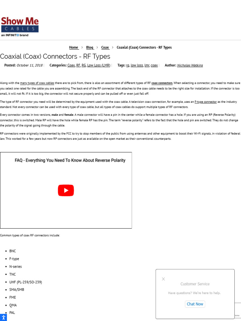 Coax Connectors - RF Types | PDF | Coaxial Cable | Broadcast Engineering
