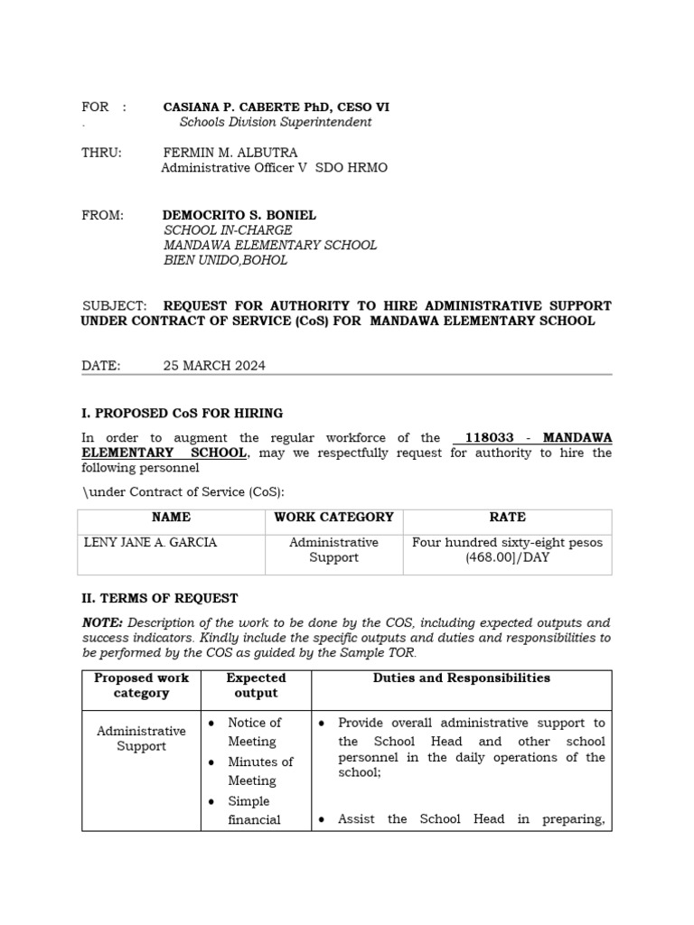 Request to Hire Admin Support Staff | PDF