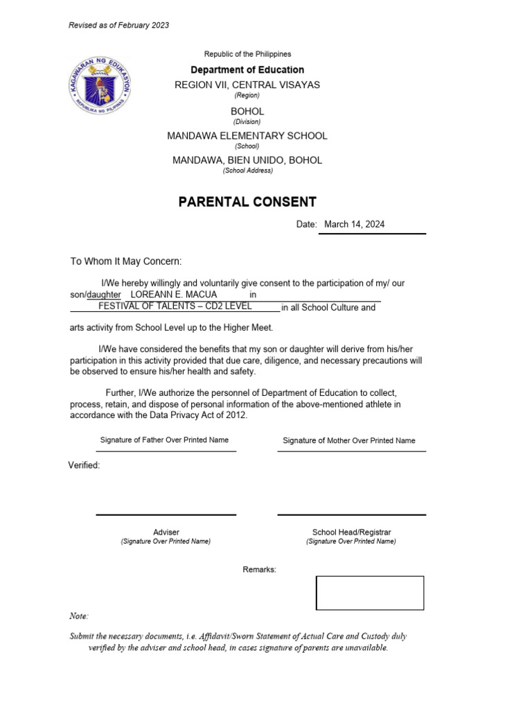 Parent Consent for Festival of Talents | PDF