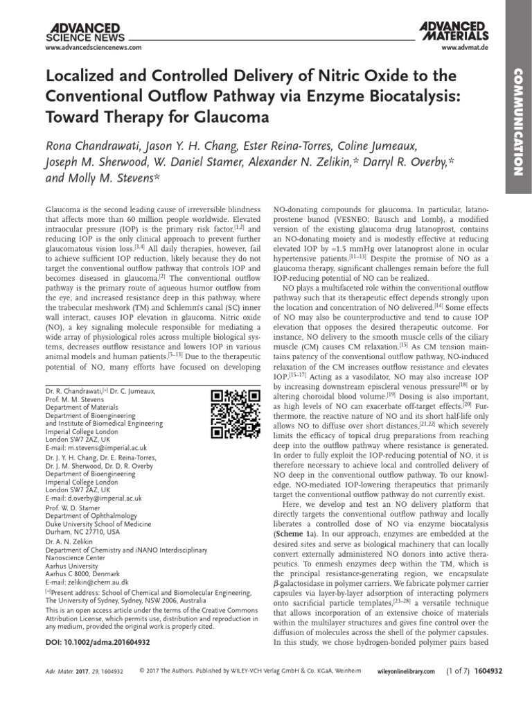 Localized and Controlled Delivery of Nitric Oxide To The Conventional ...