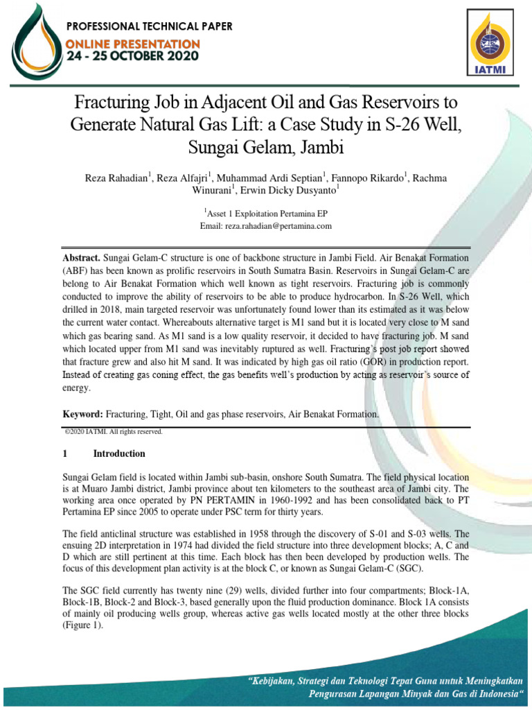 IATMI 20-038 Fracturing Job in Adjacent Oil and Gas Reservoirs To ...