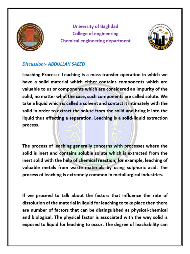 مناقشة leaching | PDF | Solid | Solubility