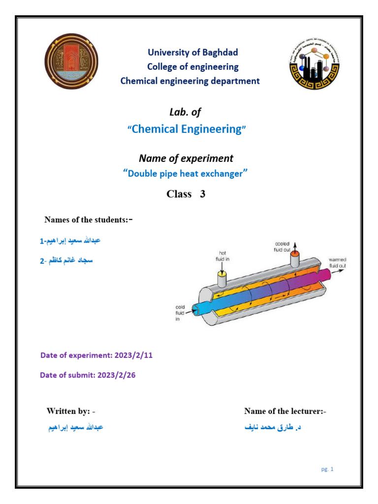 Double Pipe Heat Exchanger Experiment | PDF | Heat Exchanger | Heat ...