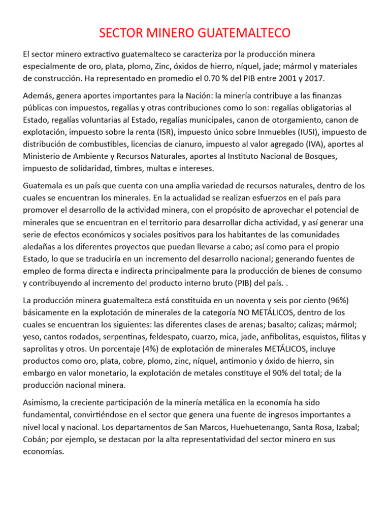 Sector Minero Guatemalteco | PDF | Minería | Guatemala