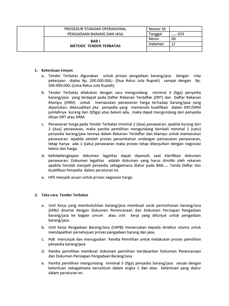 SOP Tender Terbatas | PDF