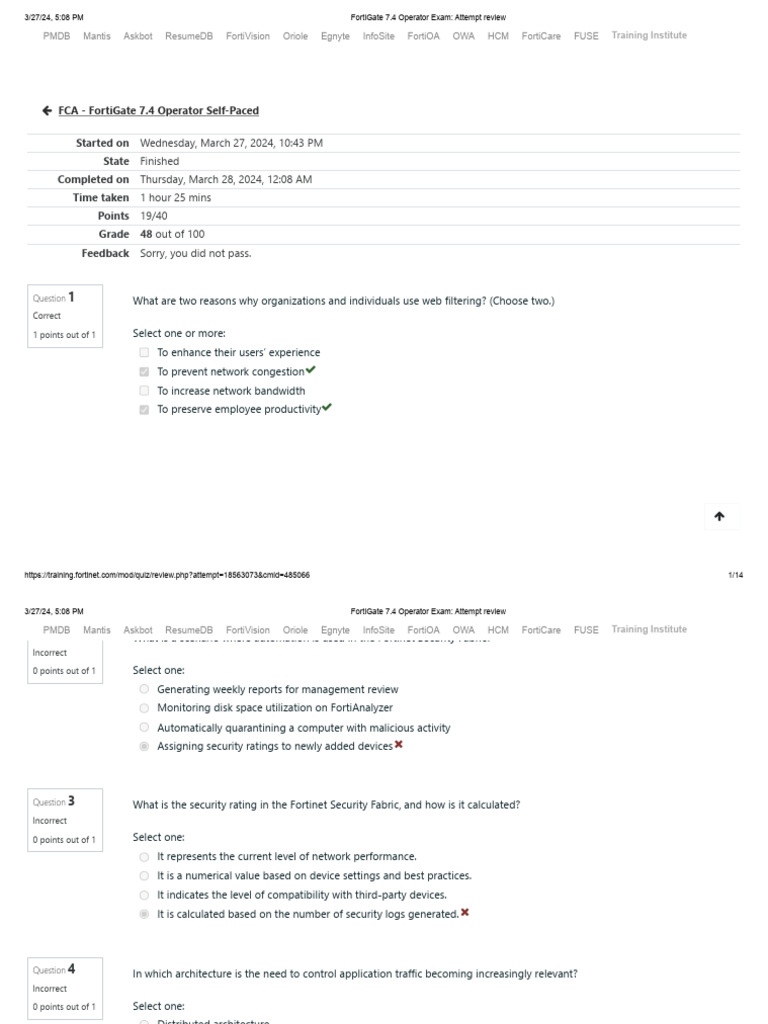 FortiGate 7.4 Operator Exam Review | PDF | Firewall (Computing ...