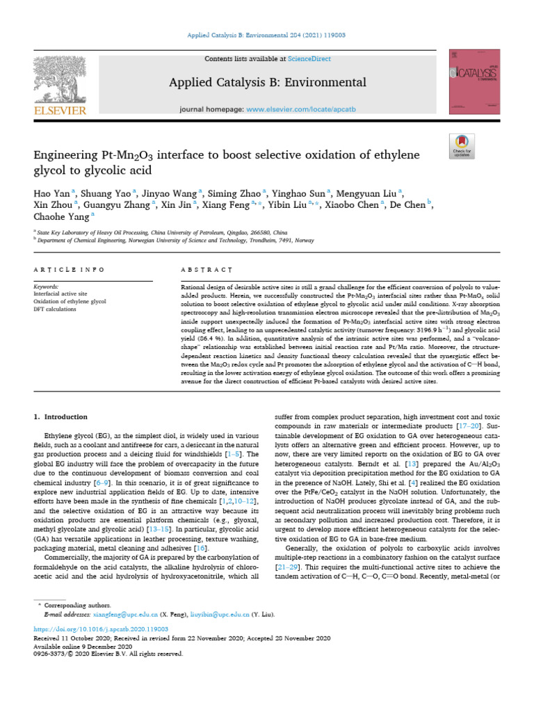 Engineering Pt-Mn2O3 Interface To Boost Selective Oxidation of Ethylene ...