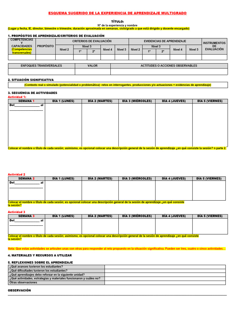 Esquema Sugerido de Experiencia de Aprendizaje Ok | PDF | Evaluación | Aprendizaje