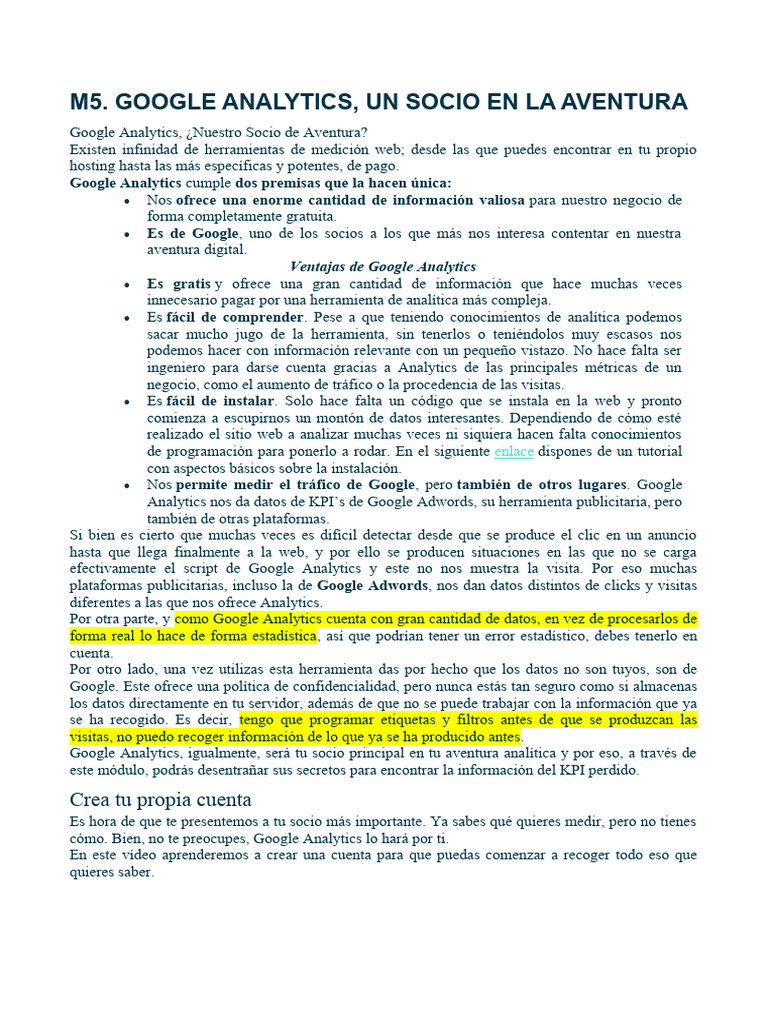M5. Google Analytics, Un Socio en La Aventura | PDF | Red mundial | Internet y web