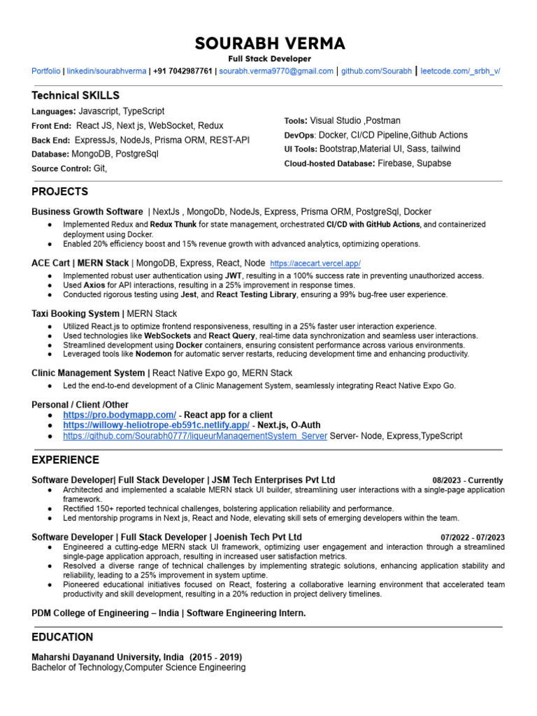 Sourabh Verma CV | Download Free PDF | Computing | Information Technology