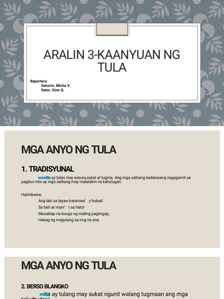 Aralin 3 Kaanyuan NG Tula | PDF