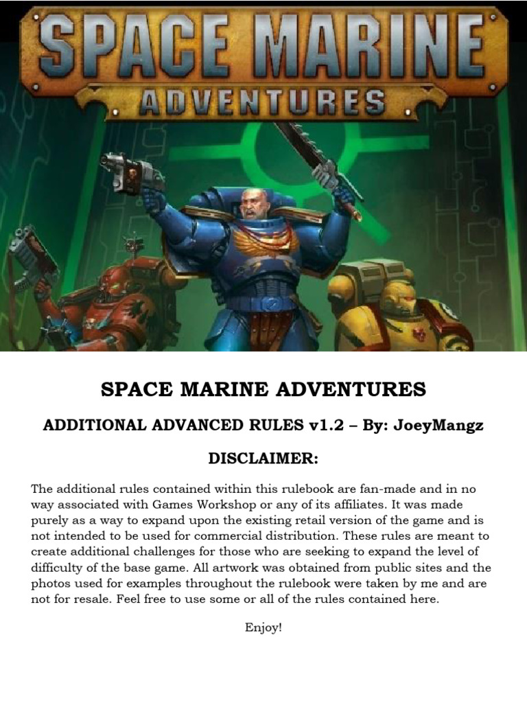 SPACE MARINE ADVENTURES - Additional Advanced Rules - v1.2 | PDF