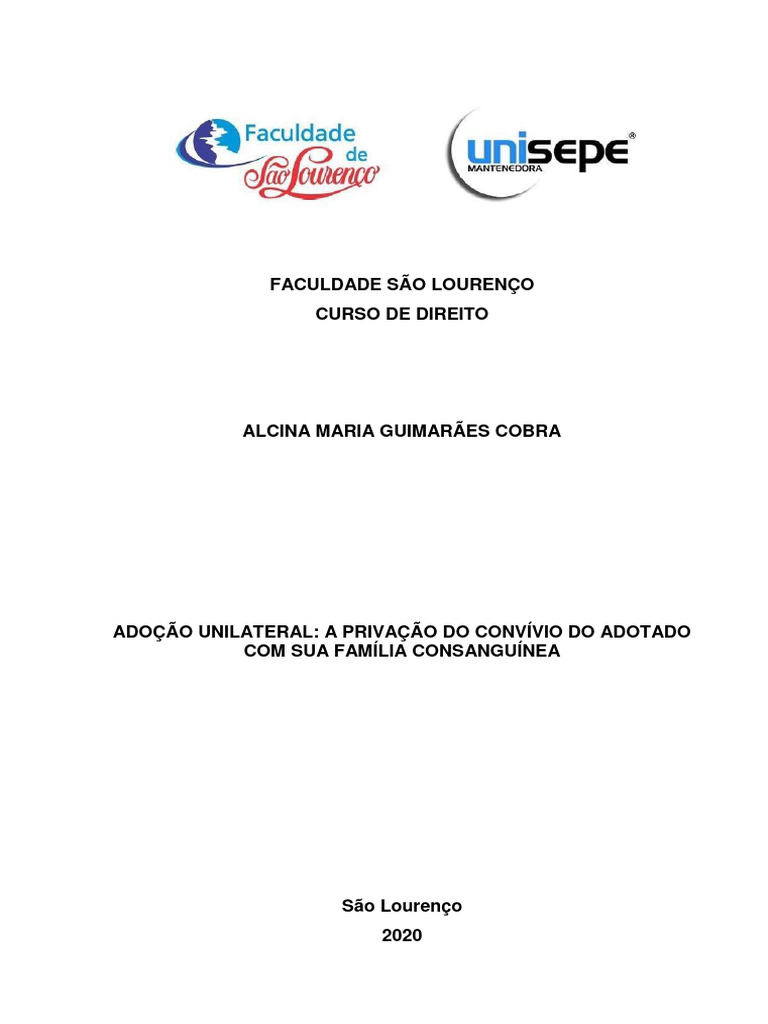 Adoção Unilateral A Privação Do Convívio Do Adotado Alcina Maria | PDF ...