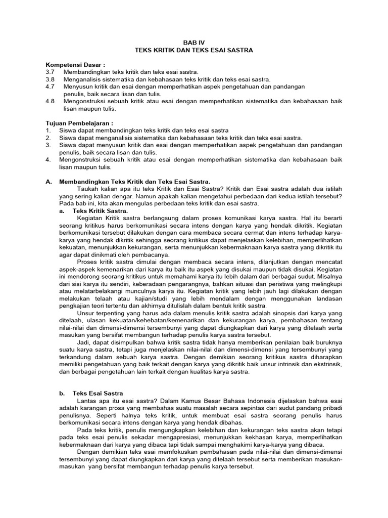 Perbandingan Teks Kritik dan Esai Sastra | PDF