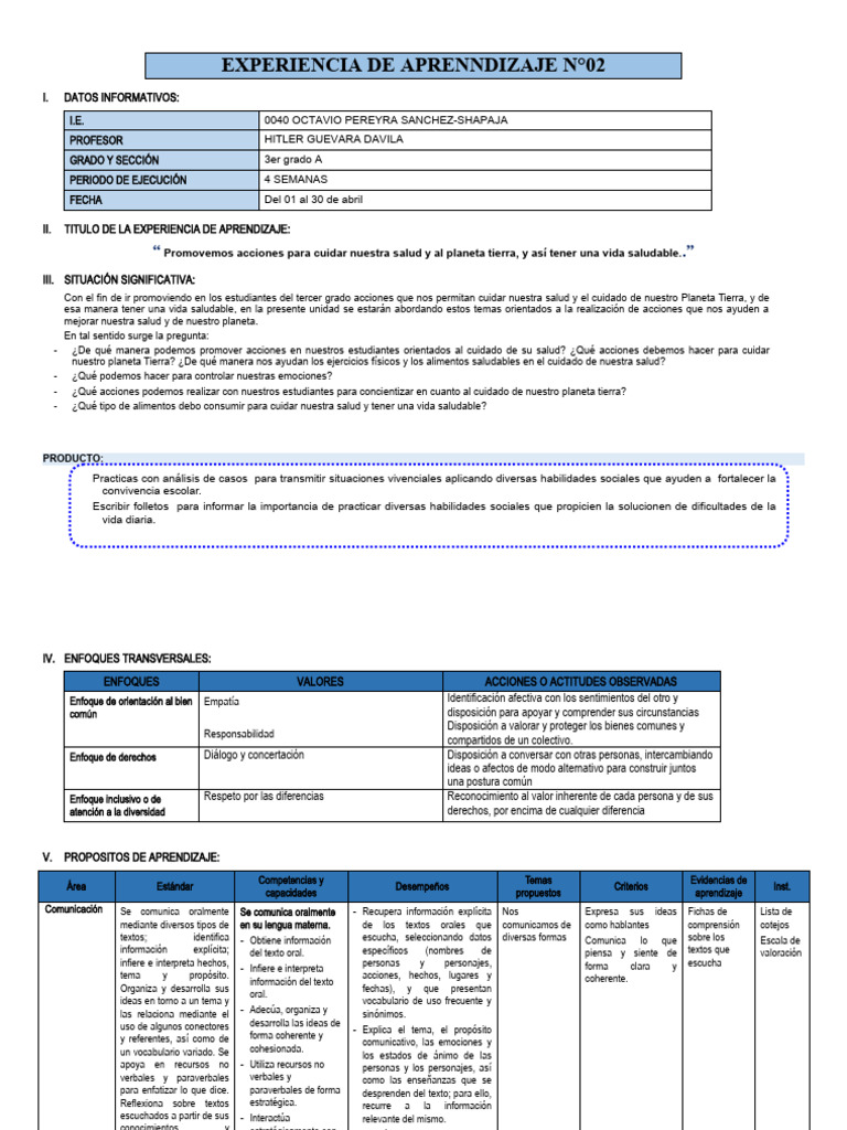 3° GRADO - EXPERIENCIA DE APRENDIZAJE #02 ABRIL Corregido | PDF | Números | Sustracción