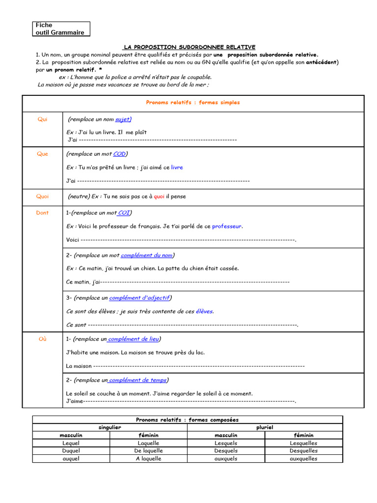 La Proposition Subordonnée Relative | PDF | Clause | Pronom