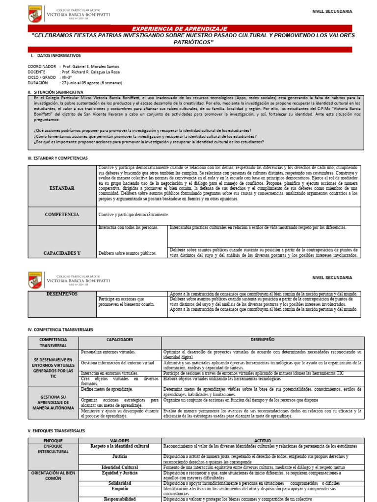 Eda - DPCC 3° Sec - 2022 | PDF | Aprendizaje | Evaluación