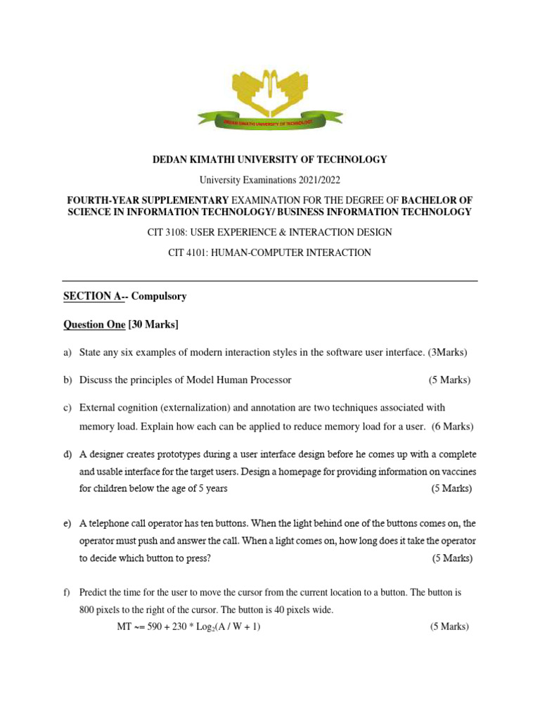 Cit 3108-Cit-4101-Ueid-Hci - Supp | PDF | Human–Computer Interaction ...