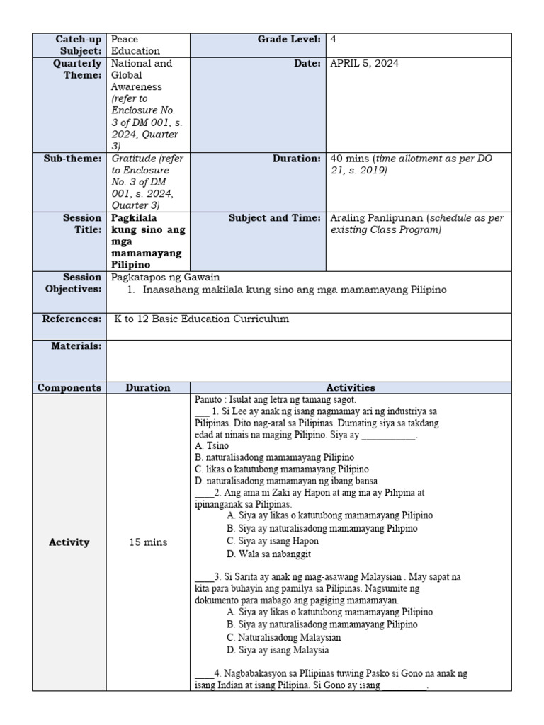 Grade4-Ap-Reading - Catch-Up Friday | PDF