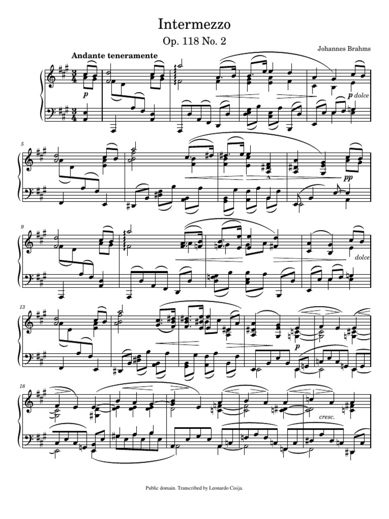 Brahms Intermezzo Op. 118 No. 2 A Major Unedited | PDF | String ...