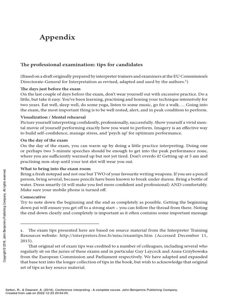 Conference Interpreting A Complete Course - (Appendix) | PDF