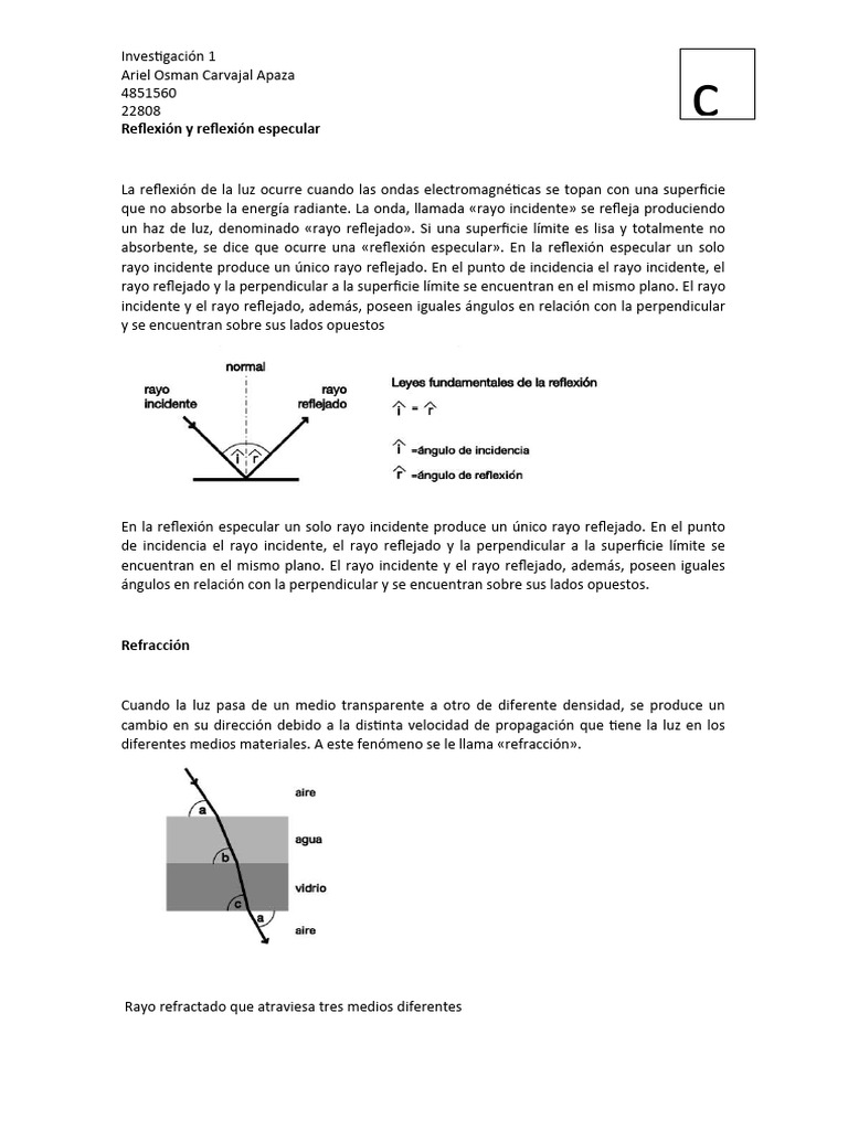 Reflexión y Reflexión Especular | PDF | Ligero | Refracción