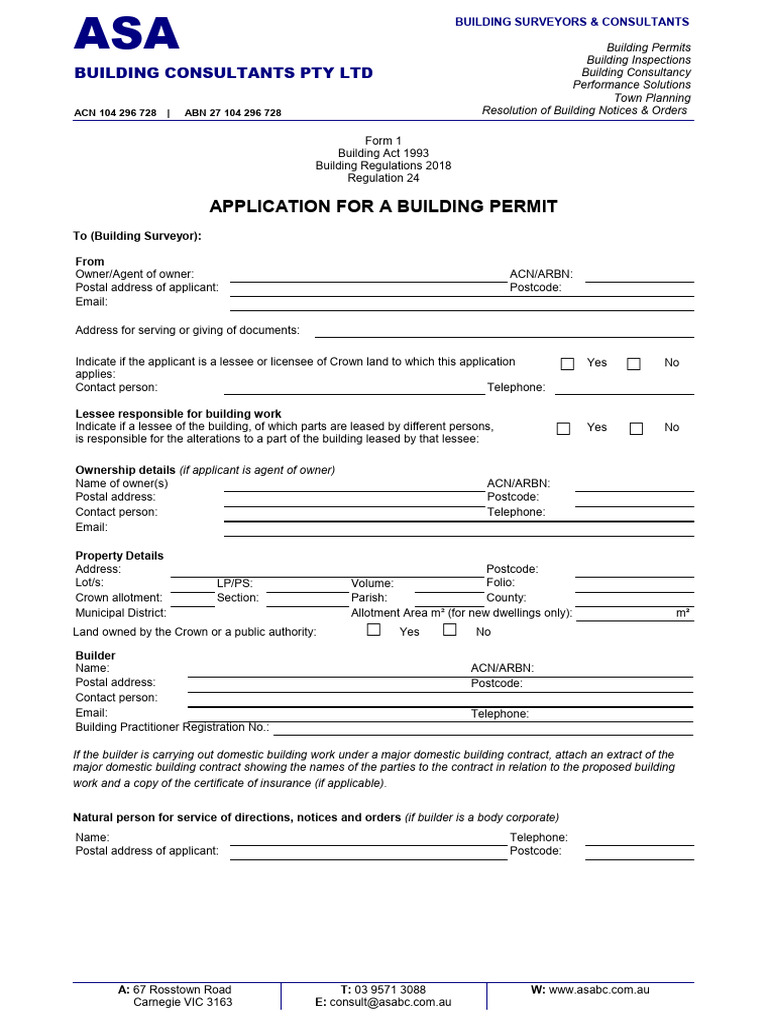 Form 1 Application For A Building Permit (2021) | PDF | Building | Lease