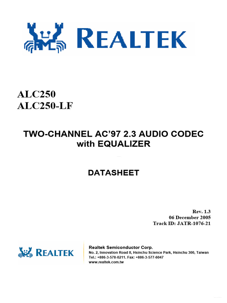 Datasheet Realtek | PDF | Analog To Digital Converter | Amplifier