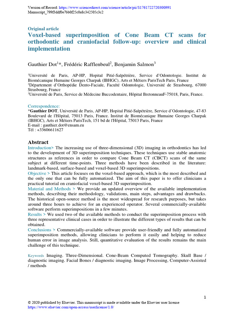 Voxel-Based Superimposition of Cone Beam CT Scans For Orthodontic and Craniofacial Follow-Up ...