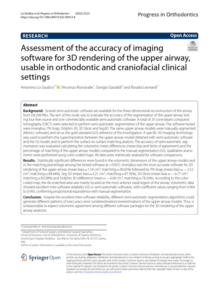 Assessment of The Accuracy of Imaging Software For 3D Rendering of The ...