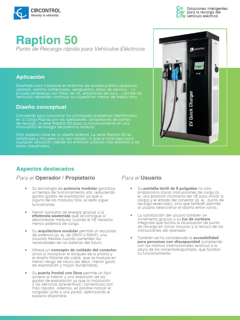 Cargador Rápido Raption 50 para VE | PDF | Conector eléctrico ...
