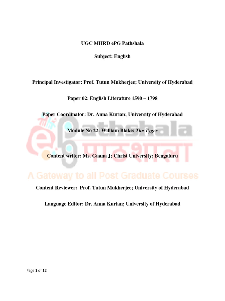 Paper 02 Module 22 Etext | PDF | William Blake