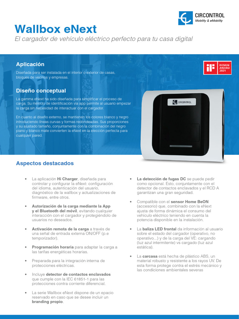 Circontrol Datasheet Wallbox-Enext 2.3 SP | PDF | Conector eléctrico | Sensor