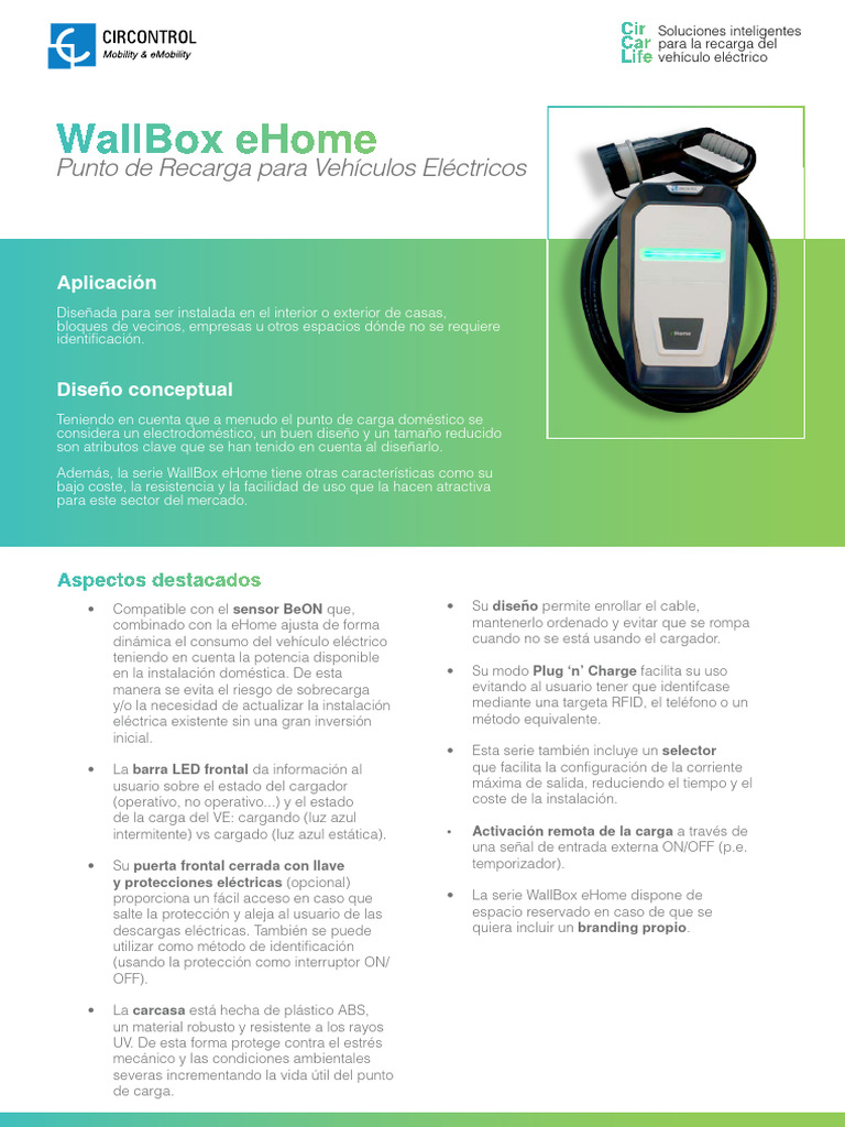 WallBox eHome: Carga Inteligente VE | PDF | Cargador de batería | Ingenieria Eléctrica
