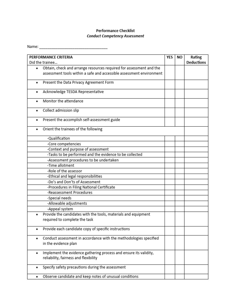 Performance Checklist For ASSESSOR | PDF