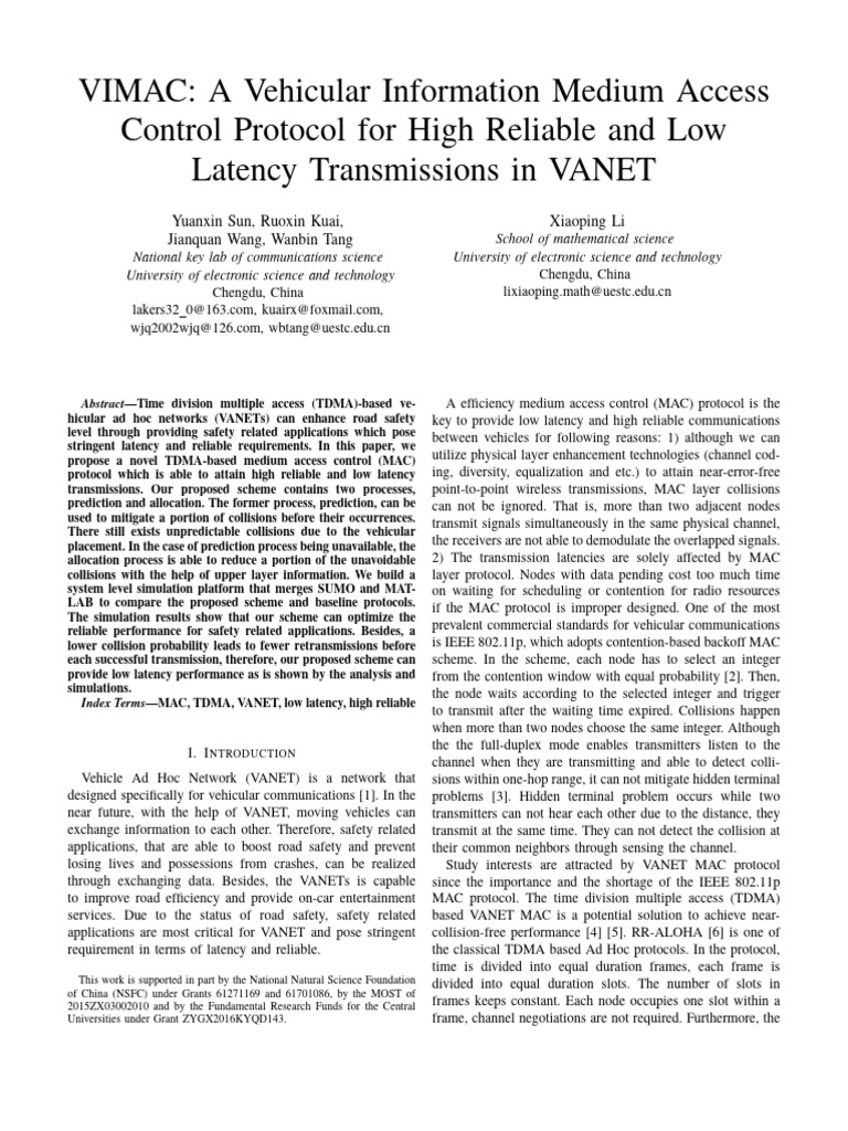 VIMAC A Vehicular Information Medium Access | PDF | Wireless Ad Hoc Network | Channel Access Method