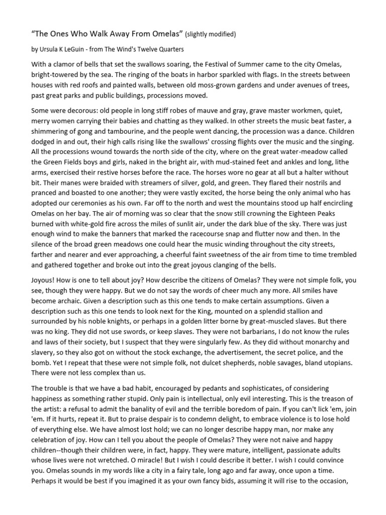 The Ones Who Walk Away From Omelas Slightly Modified | PDF