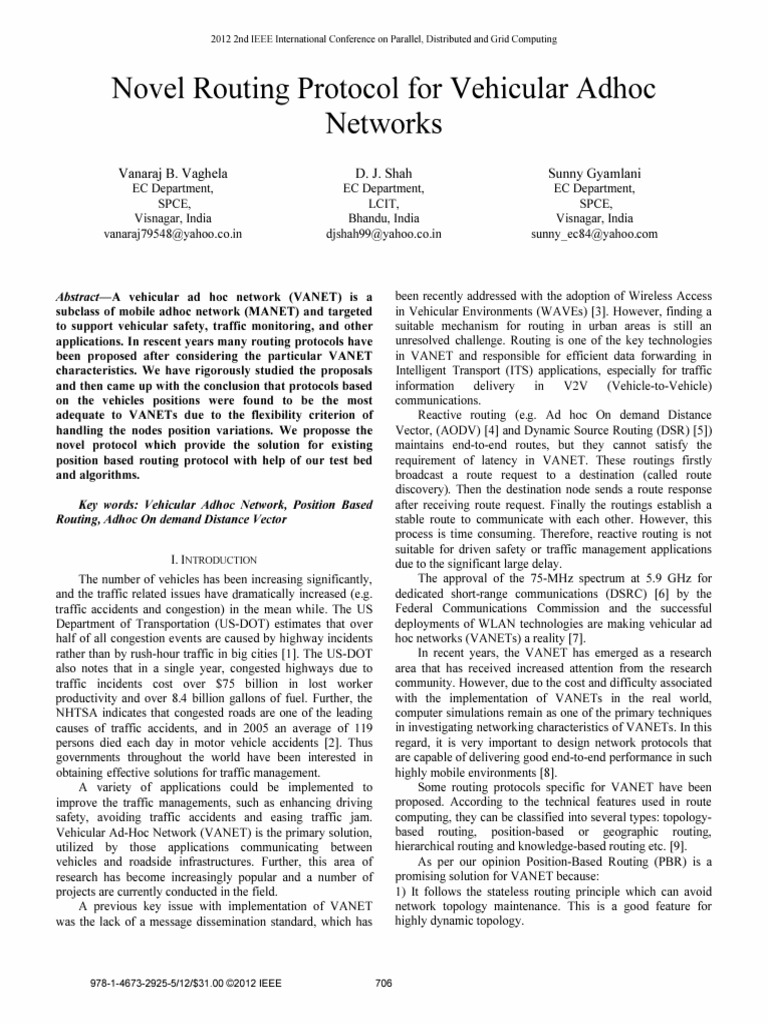 Novel Routing Protocol For Vehicular Adhoc | PDF | Routing | Wireless Ad Hoc Network