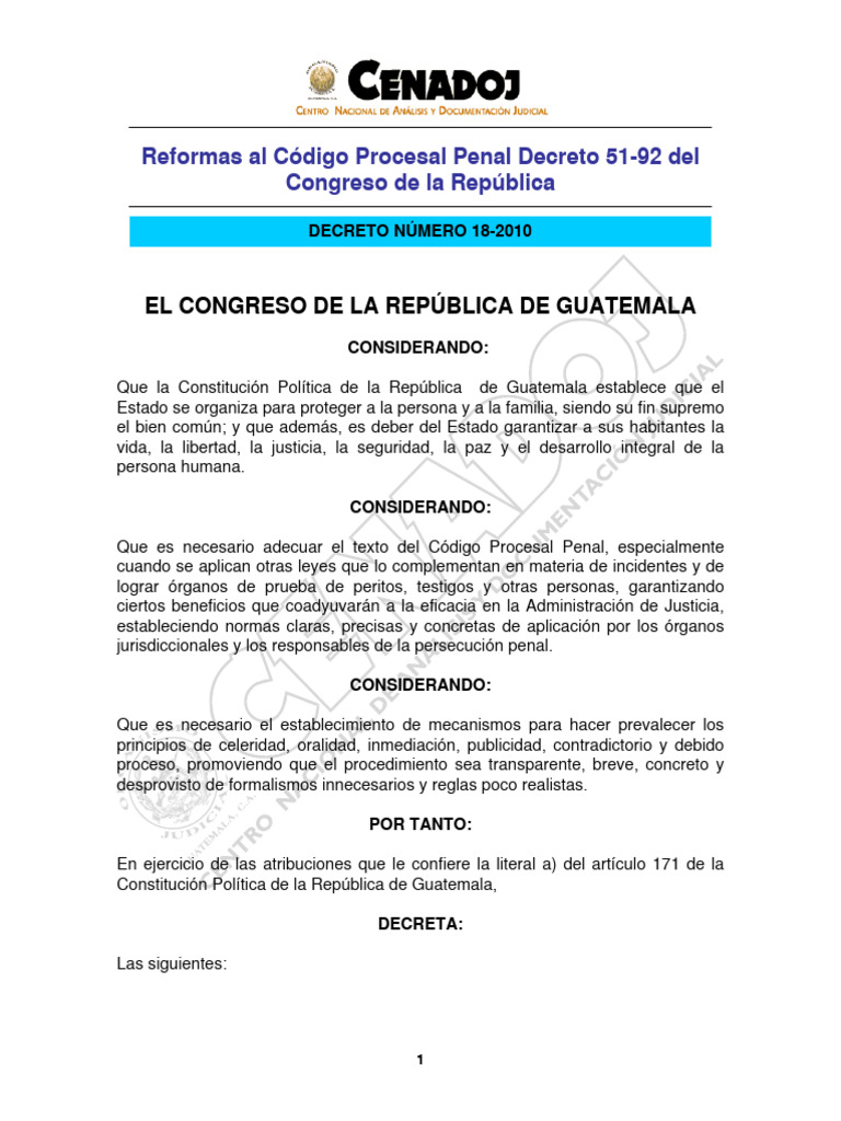 Reformas al Código Procesal Penal | PDF | Ley procesal | Fiscal