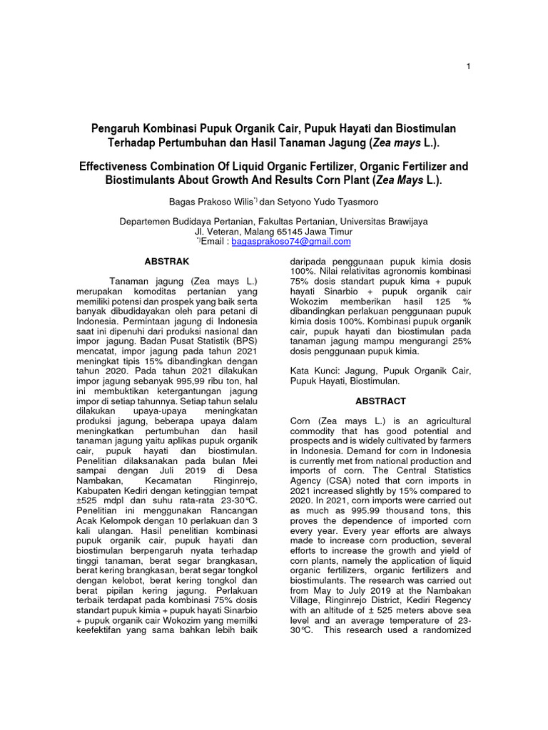 Pengaruh Kombinasi Pupuk Organik Cair, Pupuk Hayati Dan Biostimulan Terhadap Pertumbuhan Dan ...