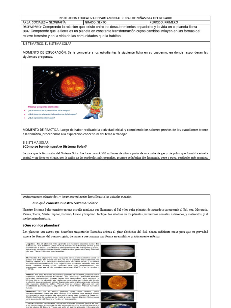 Sistema Solar Sexto Grado | PDF | Sistema solar | Planetas