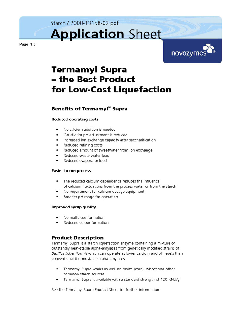 Termamyl Supra in Stach Liquefaction | PDF