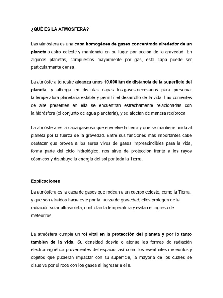 La Atmósfera: Origen y Función Vital | PDF | Atmósfera | Tierra