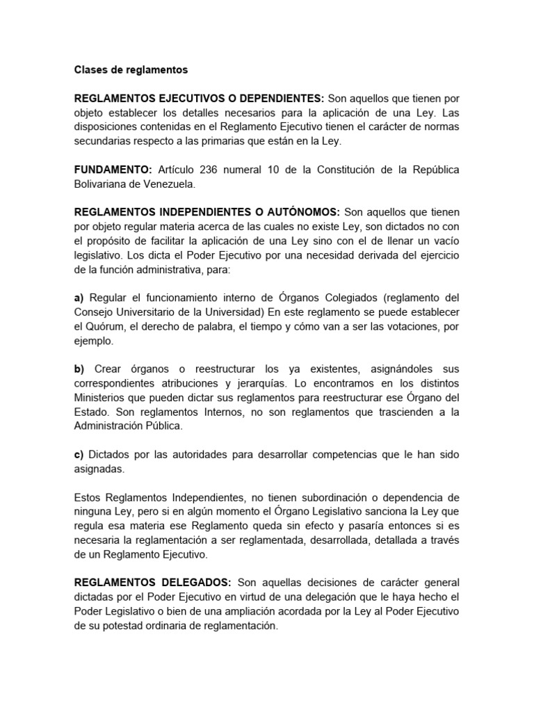 Clases de Reglamentos | PDF | Regulación | Administración Pública