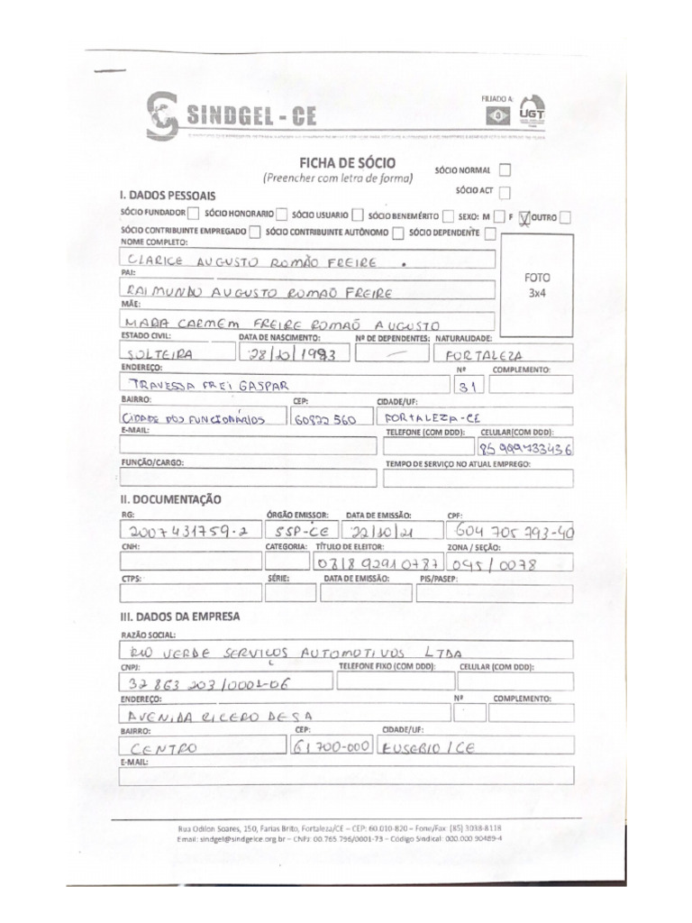 Ficha de Sócio | PDF