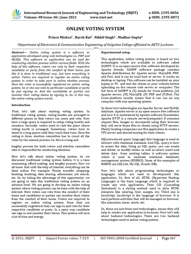 Online Voting System Overview | PDF | Sql | Web Server