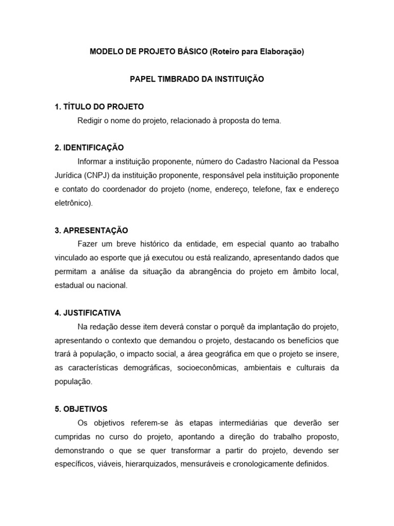 Modelo De Projeto Basico Pdf