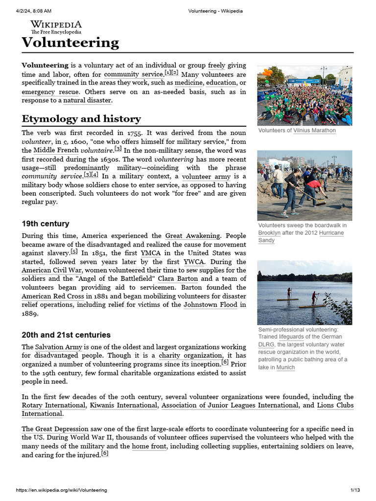 Volunteering: Etymology and History | PDF | Volunteering | Service Learning