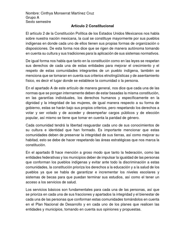 Artículo 2 Constitucional | Descargar gratis PDF | Constitución ...