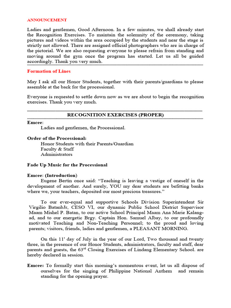 Recognition Day Script | PDF